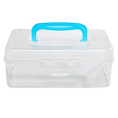 MyGift 7 Inch Multi Purpose Mini Clear Plastic Travel Storage Box, Portable Transparent Container Bin - Blue