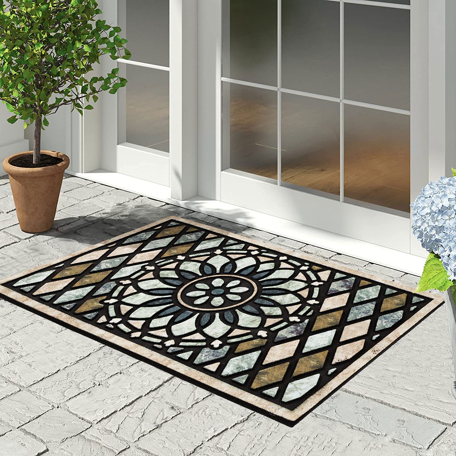 CHICHIC Door Mat Welcome Mat 17x 30 Inch Front Door Mat Outdoors for Home Entrance Outdoors Mat for Outside Entry Way Doormat Entry Rugs, Heavy Duty Non Slip Rubber Back Low Profile, Flower