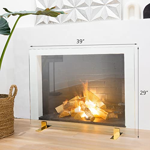Barton 36" x 29" Inch Fireplace Screen Guard Panel Spark Fire Place Tempered Glass Screen Guard Fence