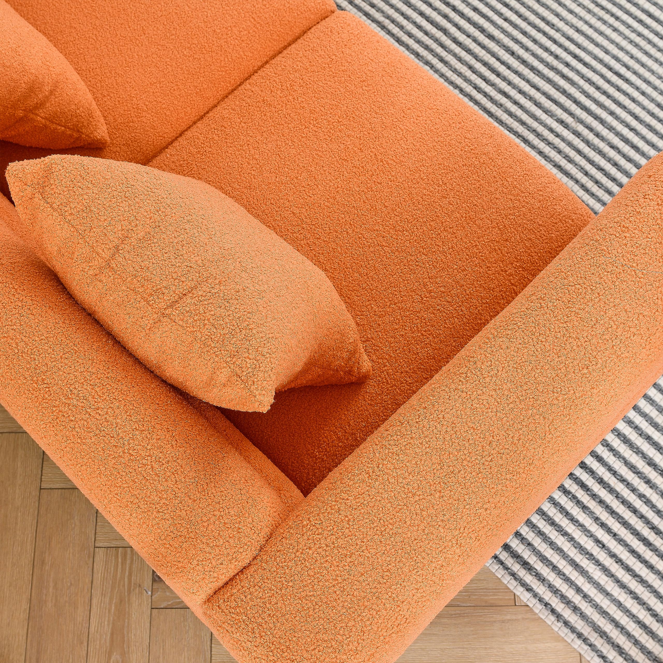 Deolme 60" W Teddy Orange Loveseat Sofa Couch with Firm Strcuture & Thicken Sponge Comfy Love Seat Couches Sleeper for Living Room Bedroom Small Spaces Mid-Century Modern Furniture