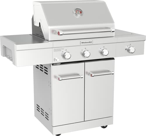 KitchenAid 3-Burner 51,000 BTU Stainless Steel Propane Gas Grill with Infrared Side Burner and Cabinet