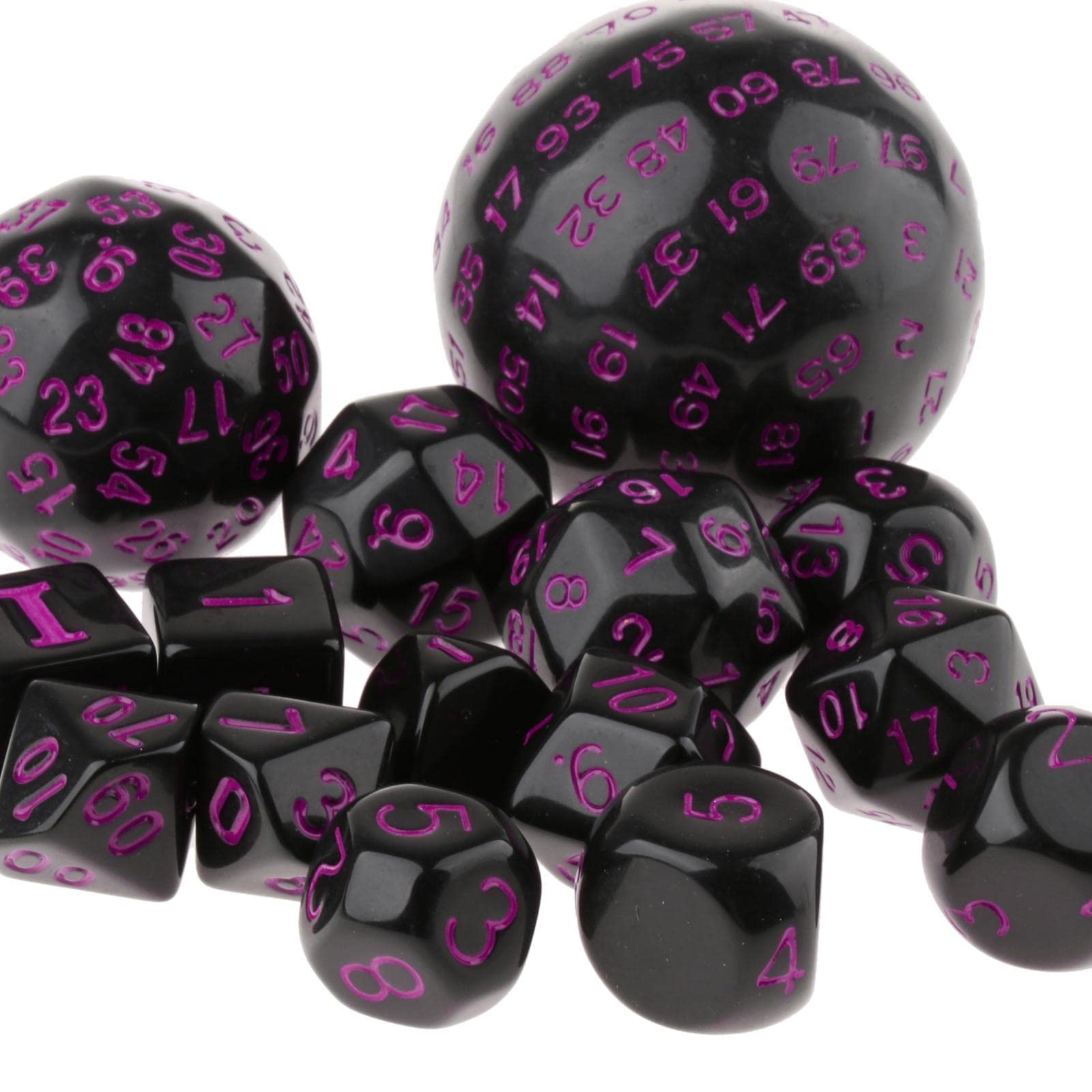 Milageto Polyhedral 15 Piece RPG Set RPG Tabletop Games D30 D16 D12 D10 D8 D7 D5 D4 for Role Playing DND Table Games, Purple