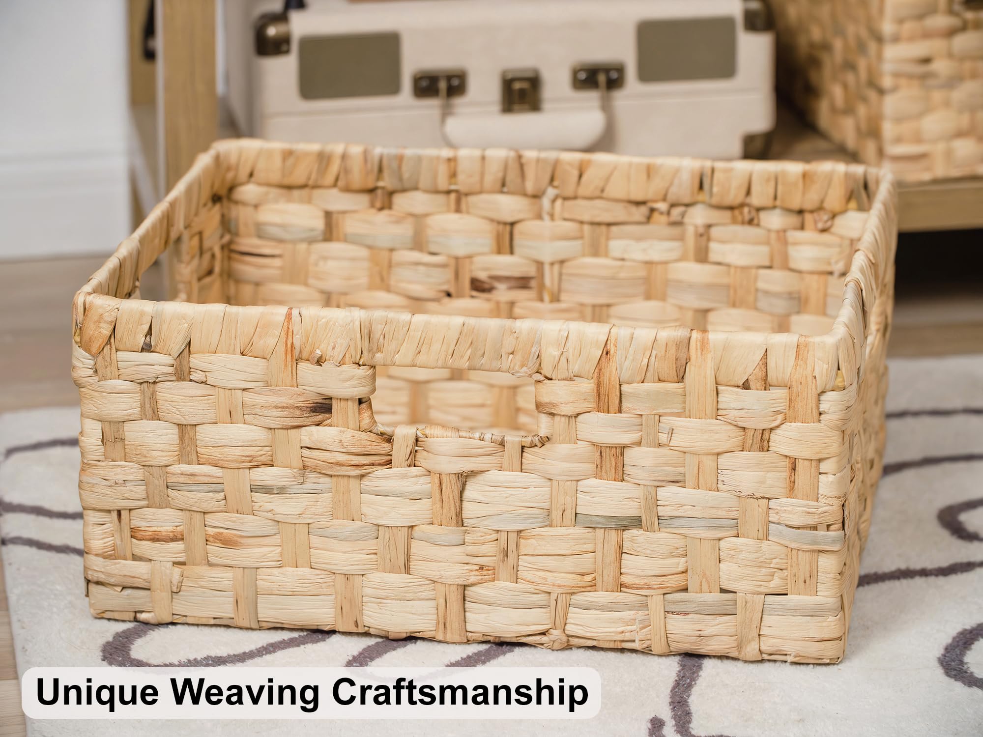 StorageWorks Wicker Basket, Hand-Woven with 3 Handles, Laundry Baskets for Organizing, Water Hyacinth Storage Baskets, 1-Pack, 15 ¼" L x 11 ¼" W x 7" H