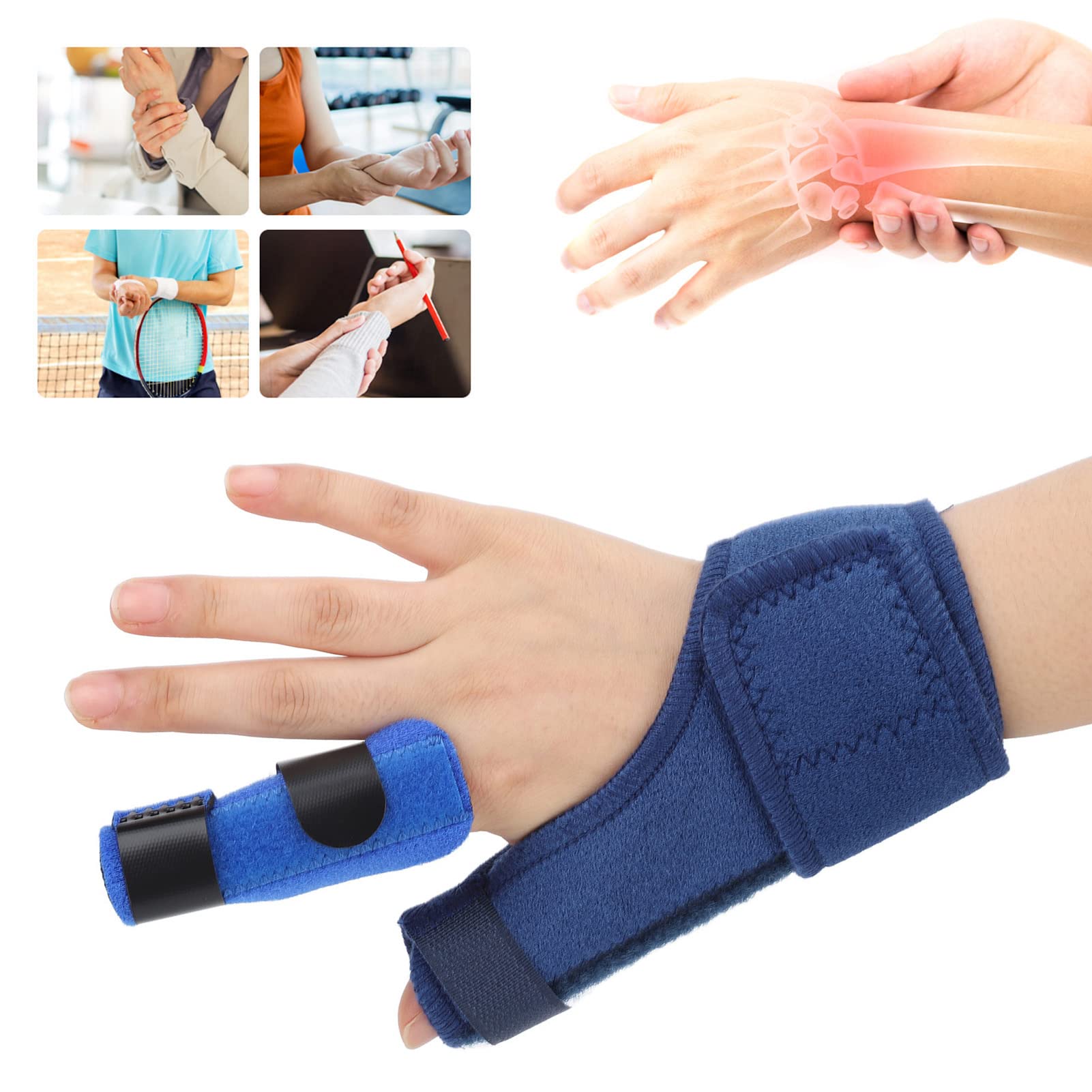 Bediffer Wrist Stabilizer, Blue Thumb Splint Brace Skin Friendly Comfortable Fixed Hook and Hoop Fasteners Multi Finger Universal for Skier for Overuse Injuries(Right Hand)