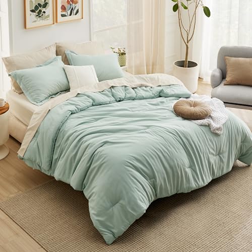 Bedsure Bedding Sets King Size - 7 Piece Bed in a Bag Reversible Comforter Set with Sheets, All Season Teal Bed Set with Comforter, Sheets, Pillow Shams and Pillowcases (King, Teal)