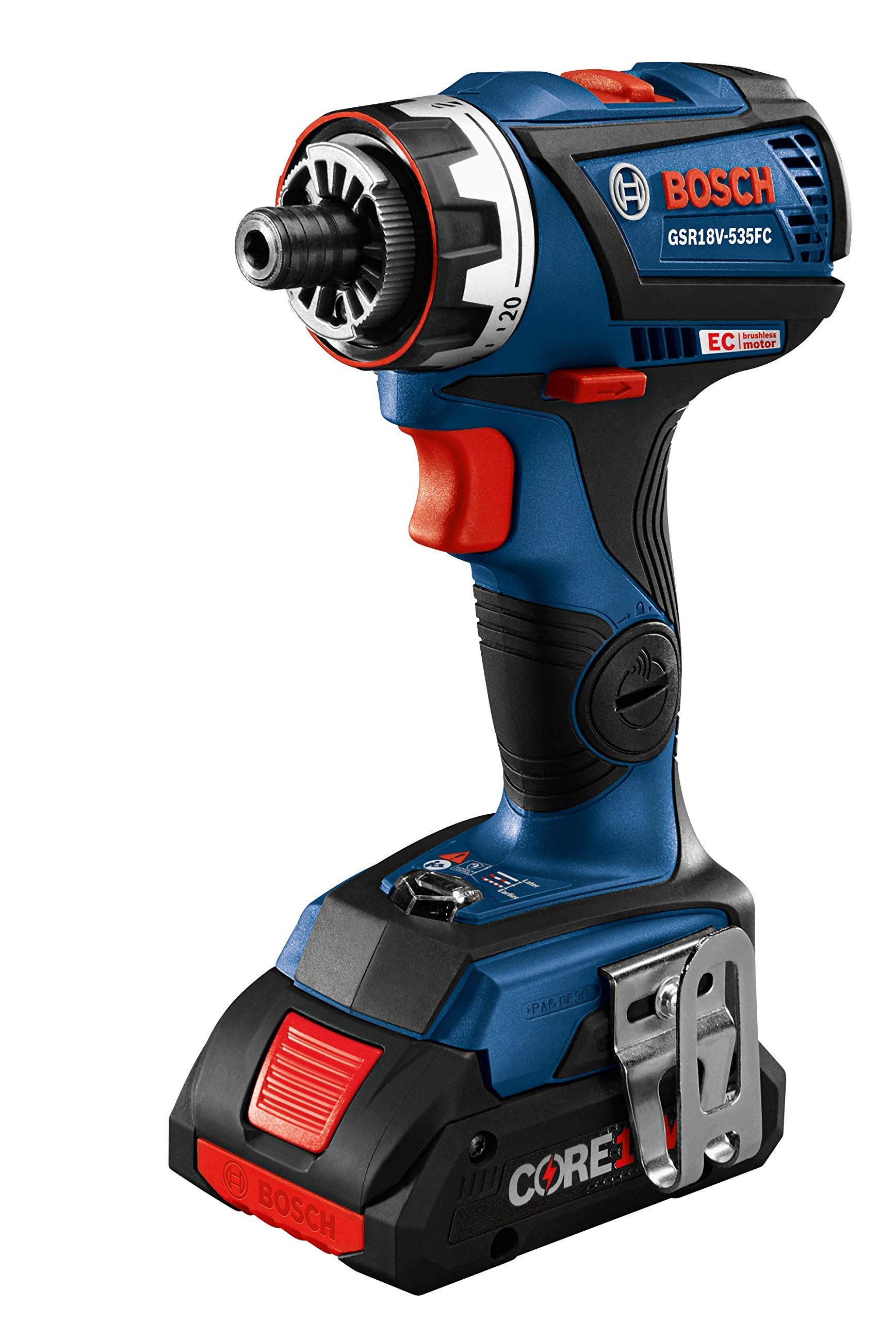 Bosch GSR18V-535FCB15 18V EC Brushless Connected-Ready Flexiclick 5-In-1 Drill/Driver System with (1) CORE18V 4.0 Ah Compact Battery (Renewed)