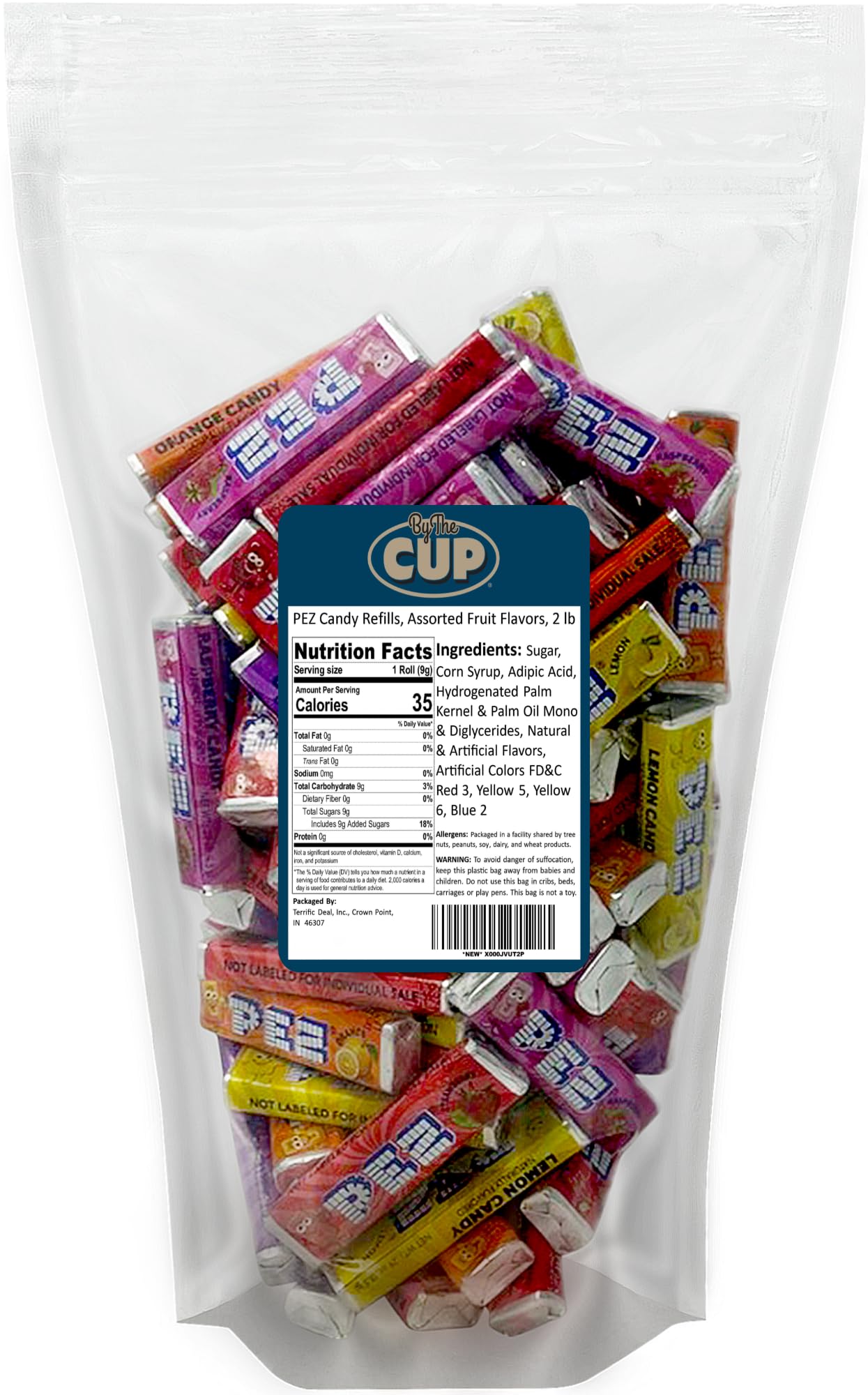 By The Cup PEZ Candy Refills, Assorted Fruit Flavors, 2 Lb Resealable Bag