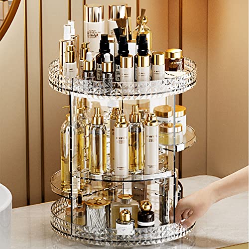 FIZZOQI 360 °Rotating Storage Rack Makeup Organizer Shelf Dressing Table Shelf Acrylic Lipstick Perfume Case Display Stand Cosmetic Organizer Rack