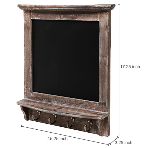 MyGift® Wall Mount Country Rustic Brown Wood Framed Memo Chalkboard Wall Organizer with 4 Key Hooks