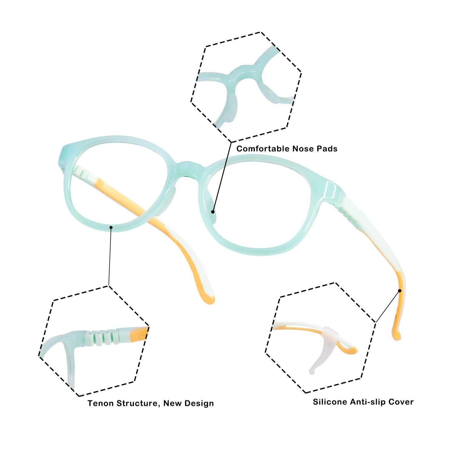 BEDO Green Frame Blue Light Glasses for Kids Round Computer Gaming Glasses Blocking Blue Ray Anti Eyestrain