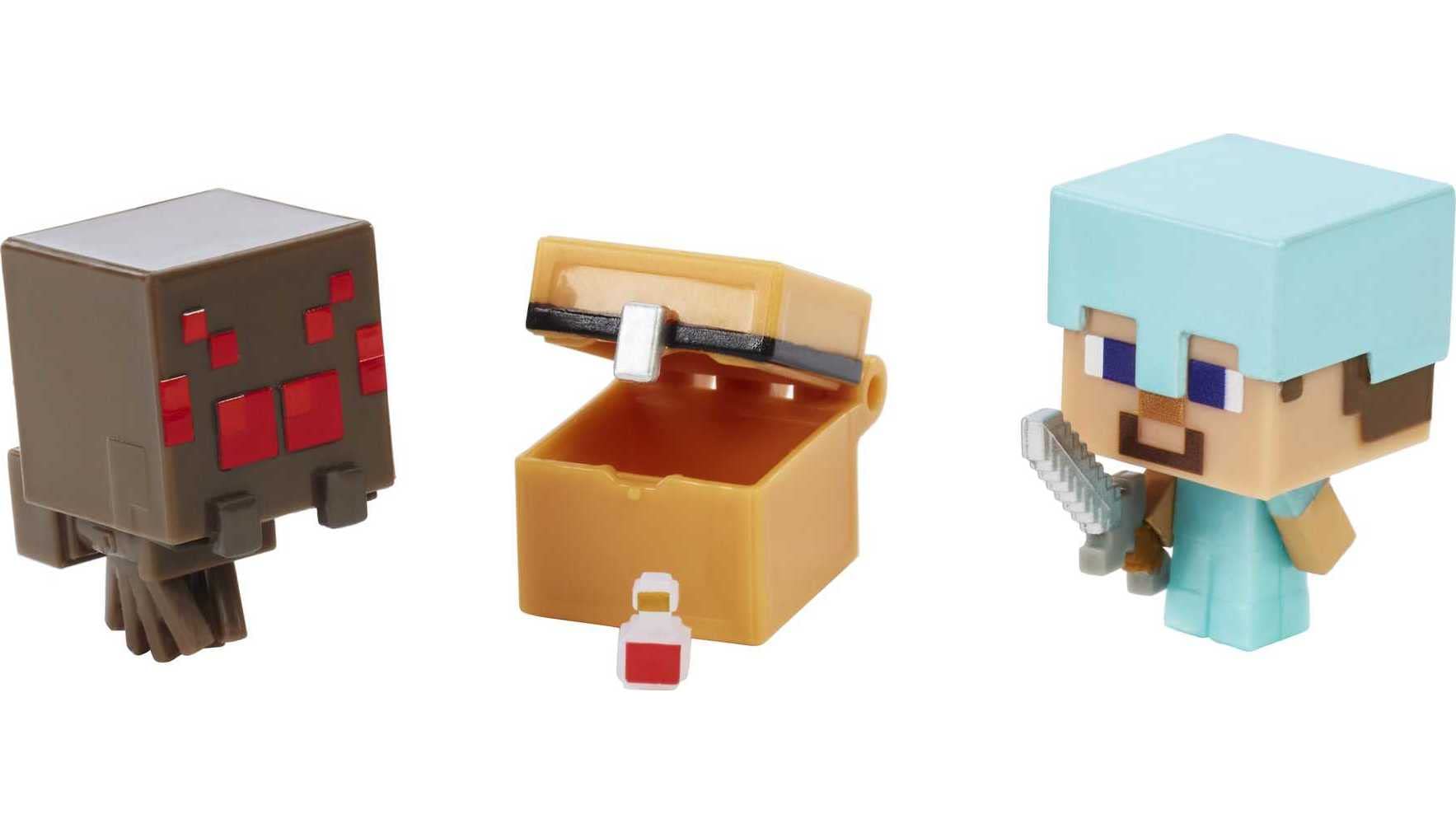 Minecraft Mob Head Minis Spider Slayer Steve Pack with 2 Action Figures & Accessories, Incudes Authentic Pixelated Video-Game Characters Steve & Spider, Collectible Gift for Fans Age 6 Years & Older