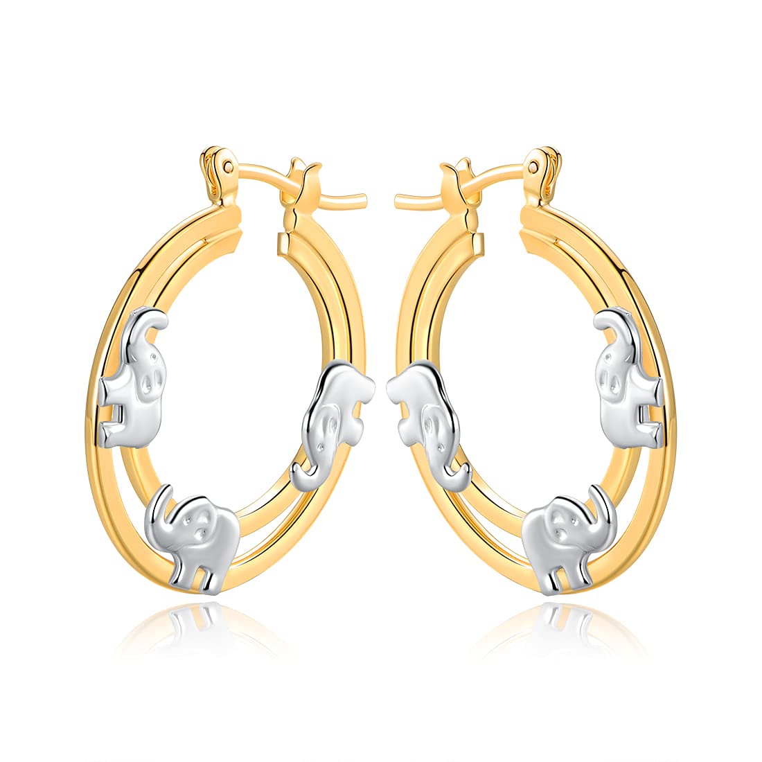 Barzel 18K Gold Plated Elephant Hoop Earrings For Women - Made In Brazil (ER107-2T)
