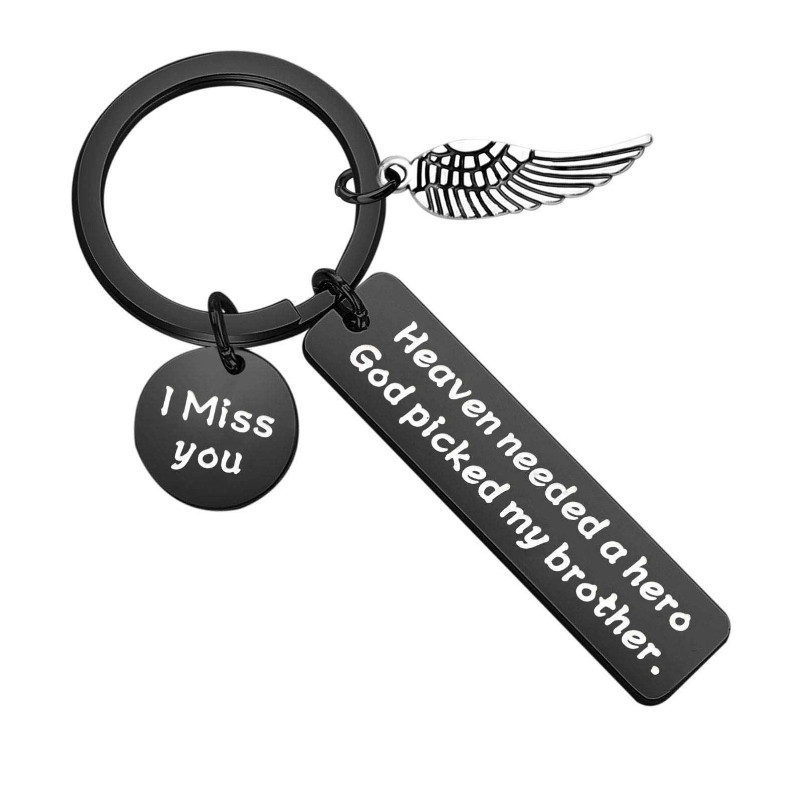 BAUNA Brother Remembrance Keychain Heaven Needed a Hero God Memorial Angel Wing Keychains Loss of Brother (Remembrance Keychain)