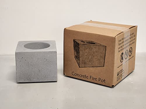 Concrete Encounter Concrete Square Tabletop Indoor fire Bowl fire Pit, The Fire Pot., SM-S, Gray, 5In x 5In x 4In