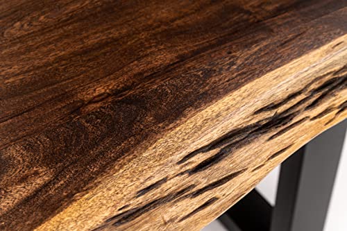 Limari Home Brylee Collection Modern Style Live Edge Solid Acacia Wood Top 6 Persons Dining Table with Metal U-Legs, Brown