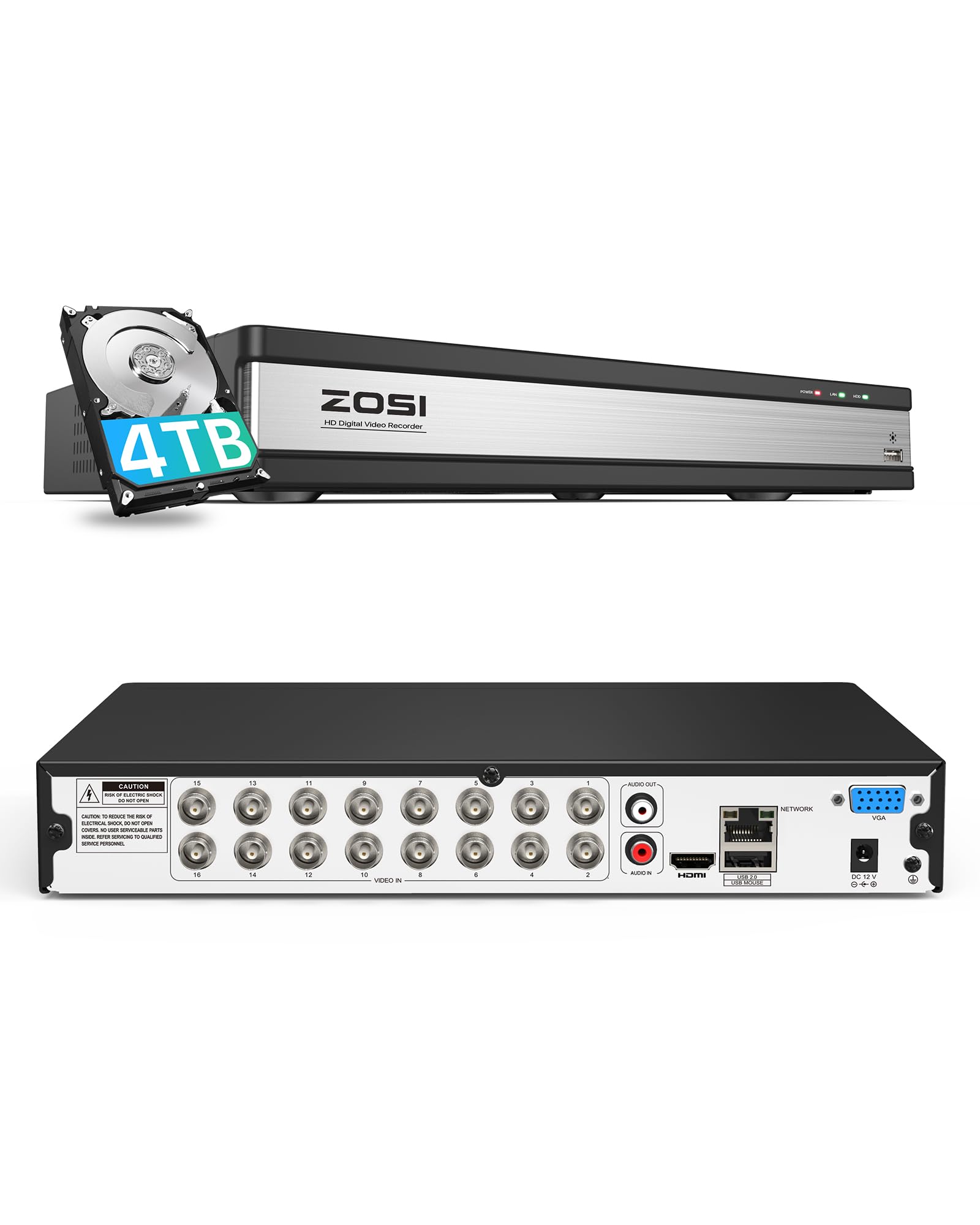 ZOSI 3K Lite H.265+ 16 Channel Video Security DVR Recorder with AI Human/Vehicle Detection,16CH Hybrid 4-in-1 CCTV DVR with 4TB HDD for Home Surveillance Camera System,Remote Access,24/7 Recording