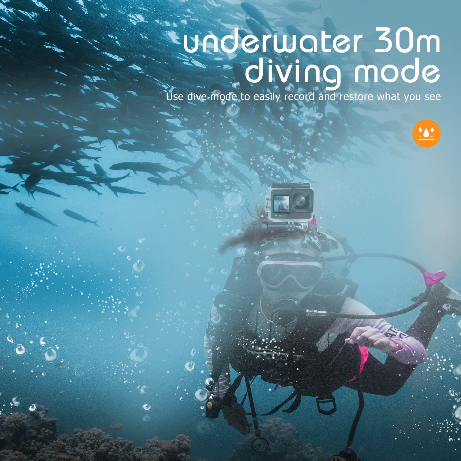 BIOCHE 4K60FPS WiFi Dual Screen Action Camera 20MP with Touch Screen,EIS,170 Angle Wide,30m Waterproof with 4X Zoom,Remote Control Sports Camera with 2 Batteris and Accessories Kit
