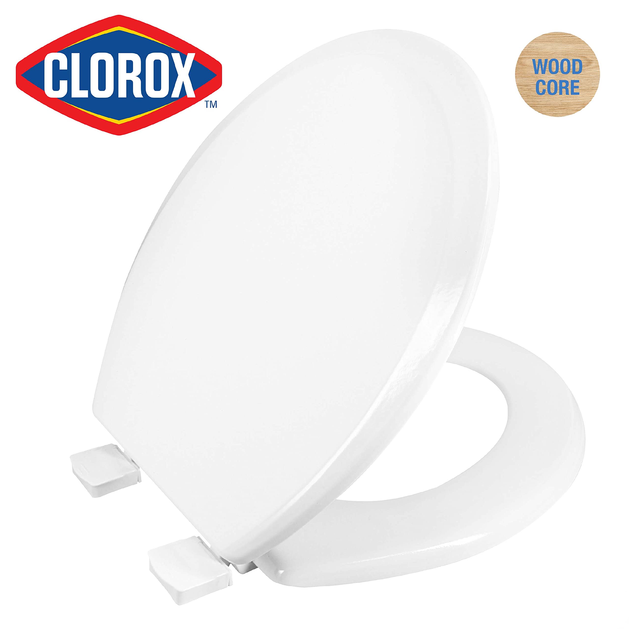 Clorox Round Wood Toilet Seat with Easy-Off Hinges-Wiggle Free Design β16.54 x 16.5 x 0.99 inches