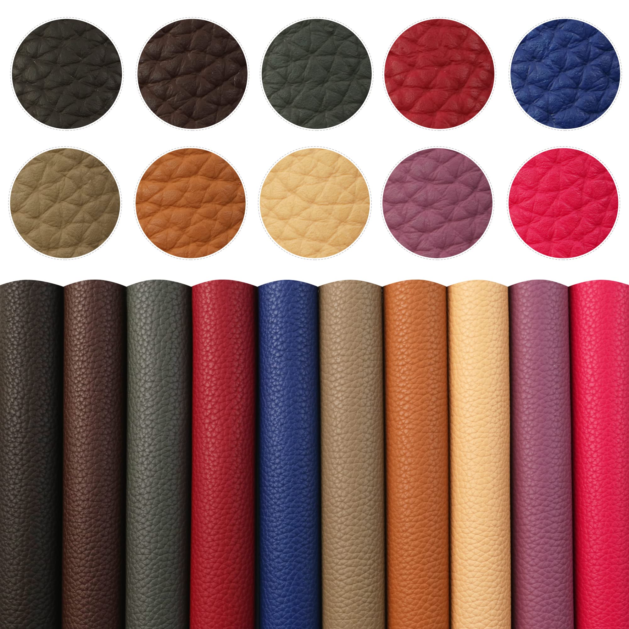 David accessories Solid Color PU Leather Fabric Plain Lychee Fabric Cotton Back 10 pcs 8" x 13" (20cm x 34cm) for Making Bags Craft DIY Sewing Assorted Colors (Dark Color)