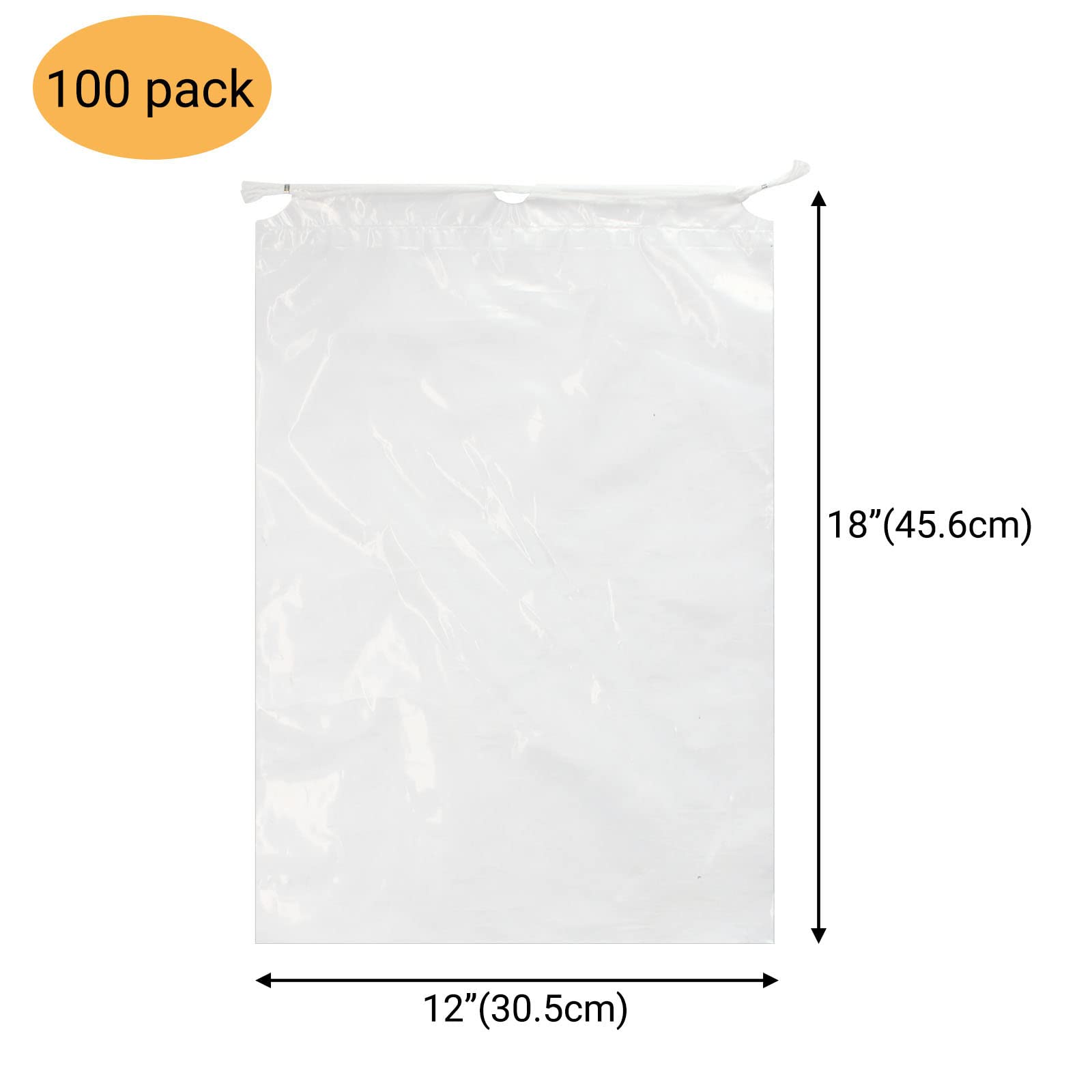 Belinlen 100 Pack 12x18 inch Plastic Drawstring Bags Transparent Shoe Bags for Travel Large Clear Shoes Storage Organizers Pouch with Cotton Draw Strings Shoe Dust Bags