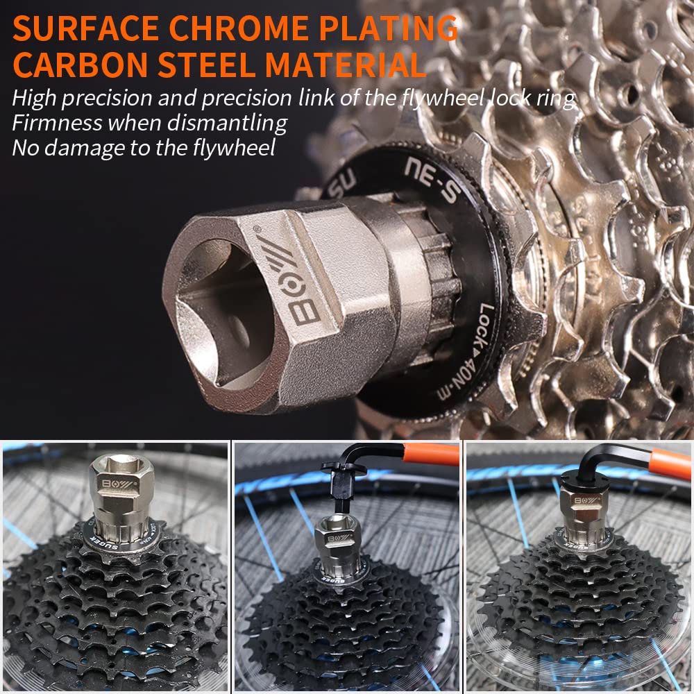 Bike Tools Set of 7, Has 3 in 1 Multi Bike Cassette Removal Tool with Chain Whip and Auxiliary Wrench & MTB Bracket Removal, Crank Puller Tool + 16mm Spanner, Portable Emergency Accessories Kit