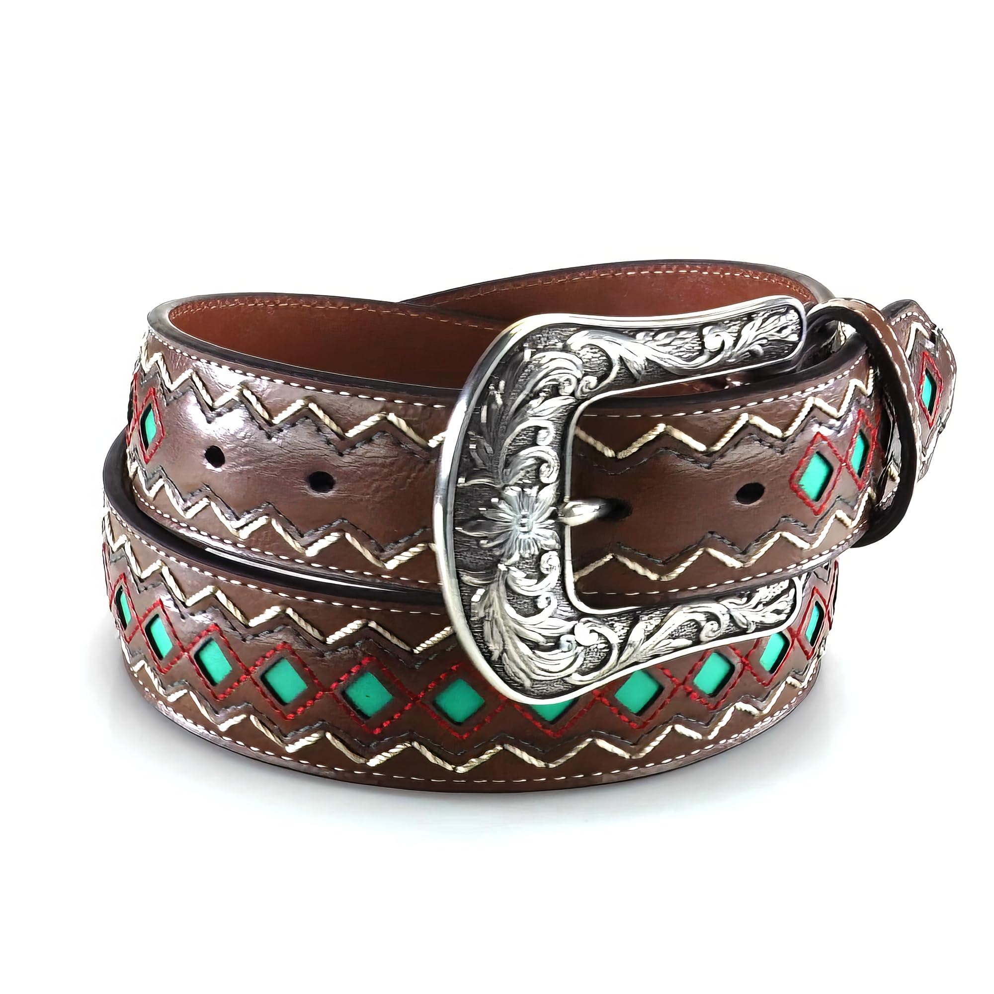 Ariat Women's Blue Diamond Inlay Center Belt, Brown, Small