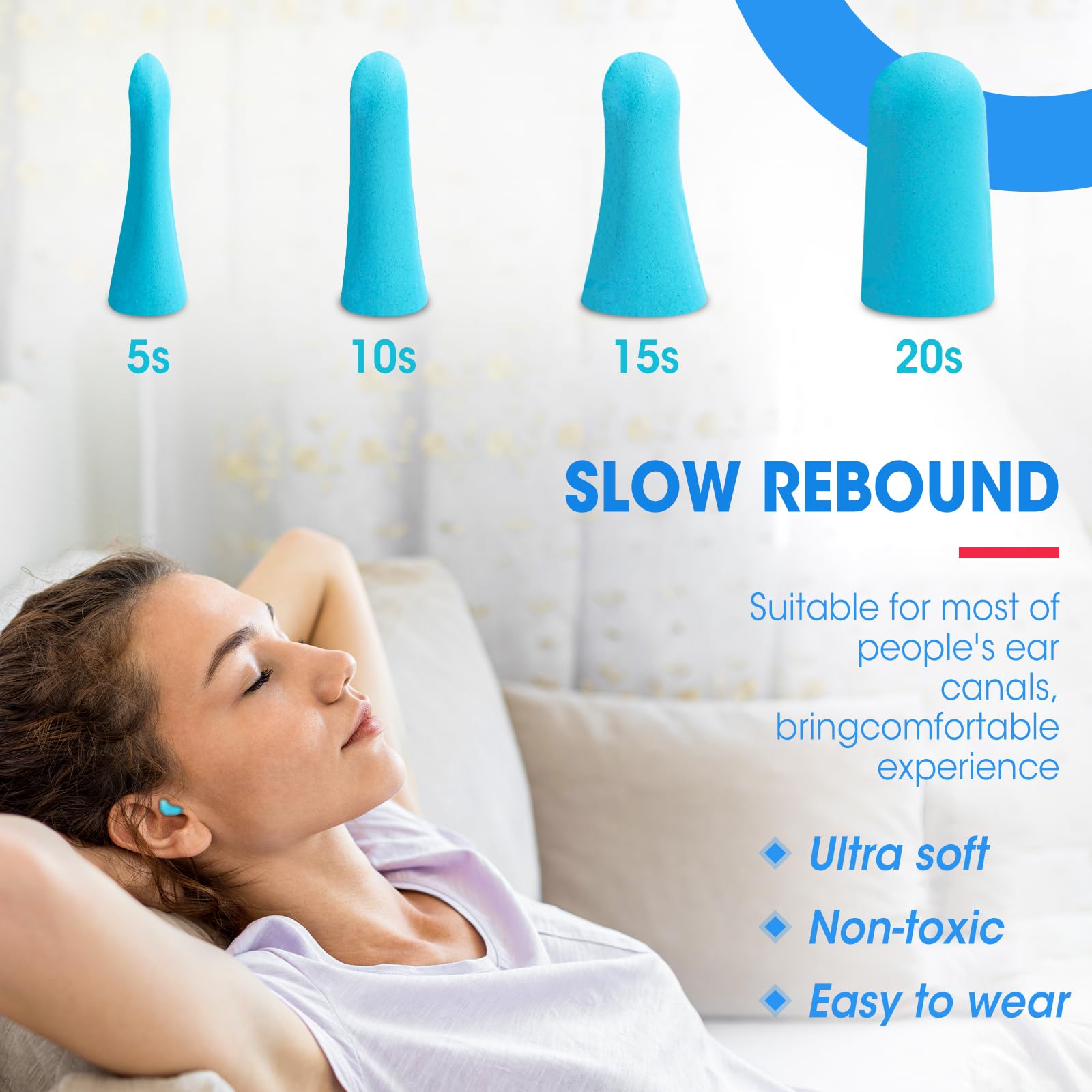 AZEN 100 Pairs Ear Plugs Bulk, NRR 32dB Soft Foam Ear Plugs for Sleeping Noise Cancelling, Earplugs for Concerts Shooting Swimming Noise Reduction (Lake Blue)