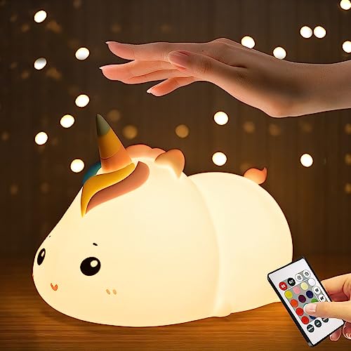 Night Light for Kids - 13 Colors Kids Night Lights for Bedroom Decor - USB Rechargeable Toddler Unicorn Silicone Nursery Night Light Lamp for Baby Teen Boys Girls Birthday Gifts