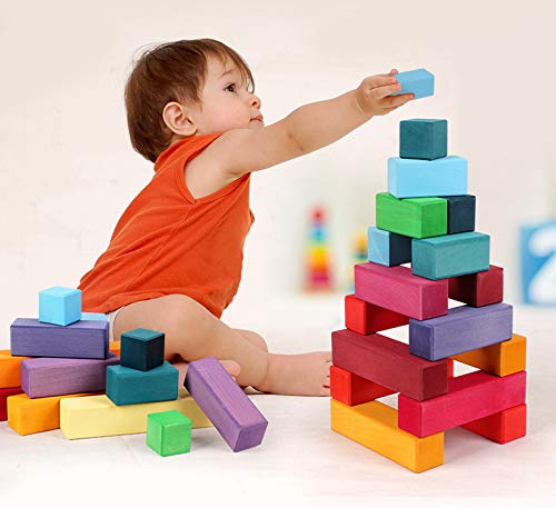 moderngenic 'Pyramid' Rainbow X-Large 100 Piece Blocks, Wooden Toys for Kids, Geometric Stacking Educational Building Blocks