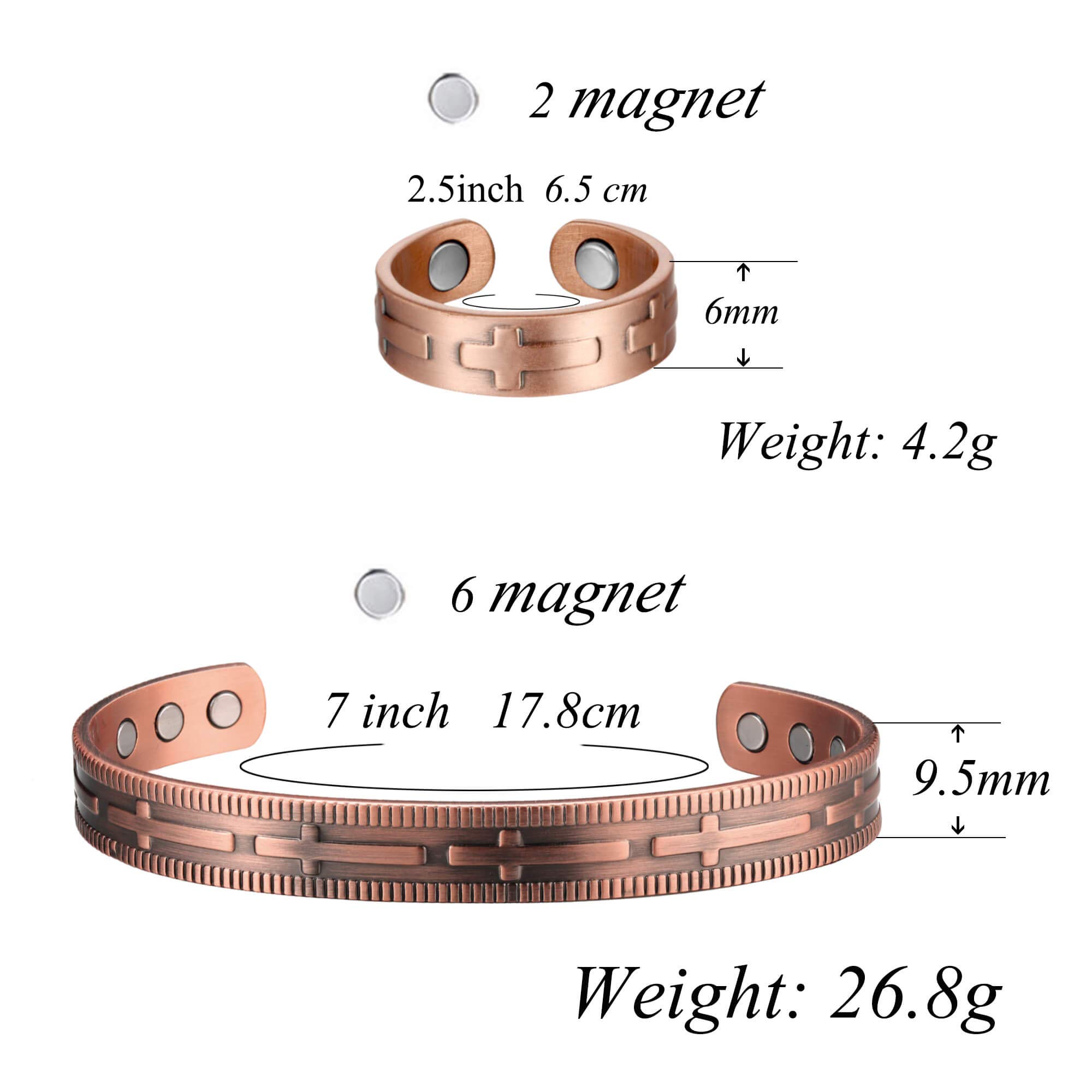 BioMag Cross Copper Magnetic Bracelet for Men and Women Style Thanksgiving Day Christmas Gift (copper+1Ring)