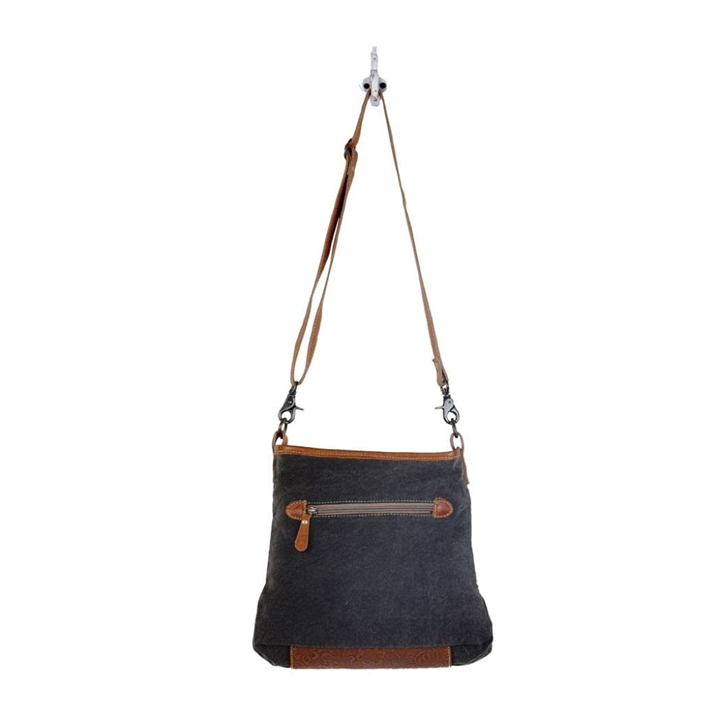 Myra Bag Tessellated Shoulder Bag Upcycled Cotton & Cowhide Leather S-2861