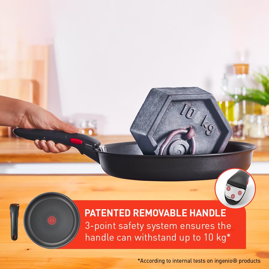 Tefal Ingenio Easy ON 7 piece Non-Stick Saucepan Set, 16&18&20 cm Saucepans, 16&18&20 cm Glass Lids, Bakelite Removable Handle, Easy Cleaning, Heat Indicator, Black, L1599602