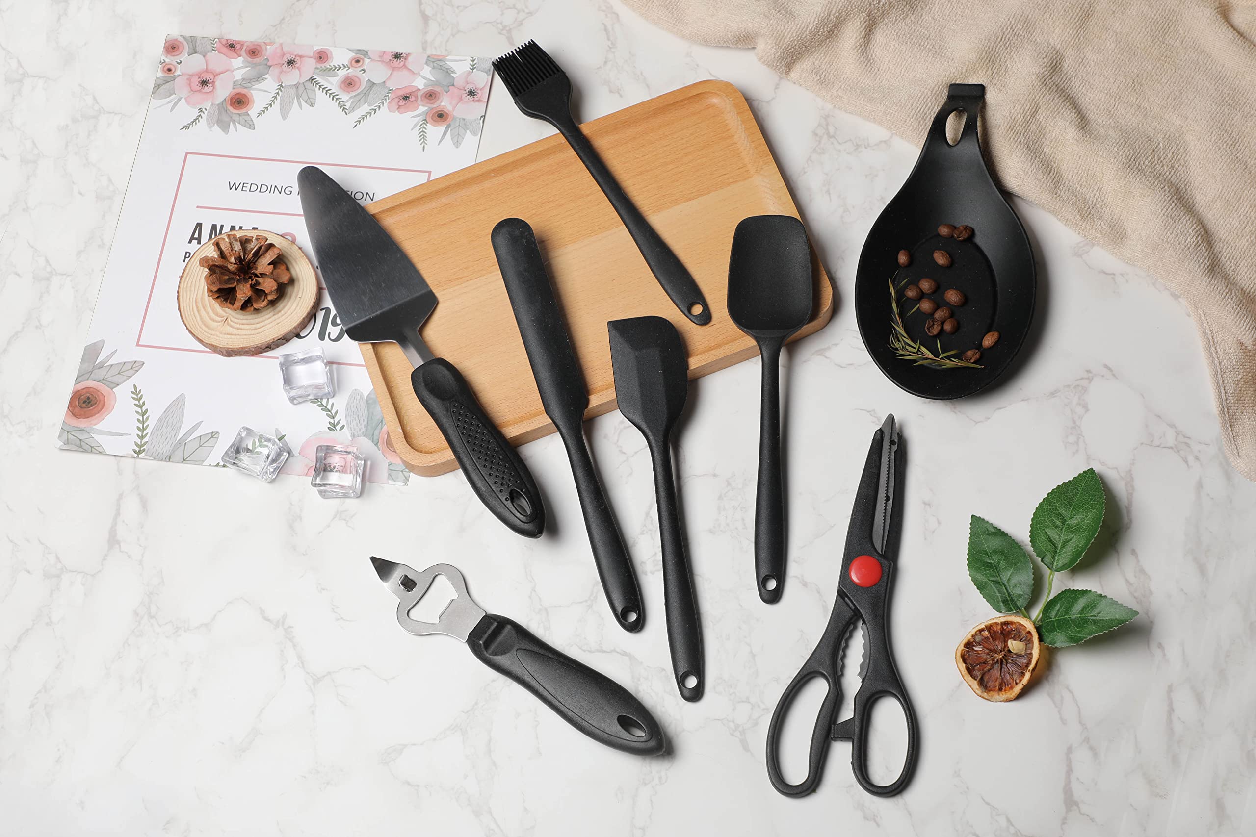 Black Nordic Style Aluminium Utensils Kit Cooking Accessories Portable Restaurant Home Non-stick Silicone Cooking Kitchen Utensils Set