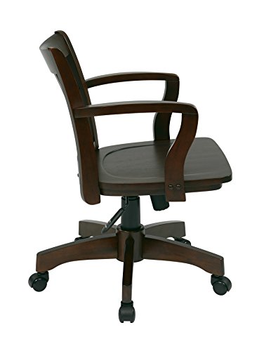 OSP Home Furnishings Deluxe Wood Banker's Desk Chair with Adjustable Height, Locking Tilt, and Heavy Duty Base, Espresso