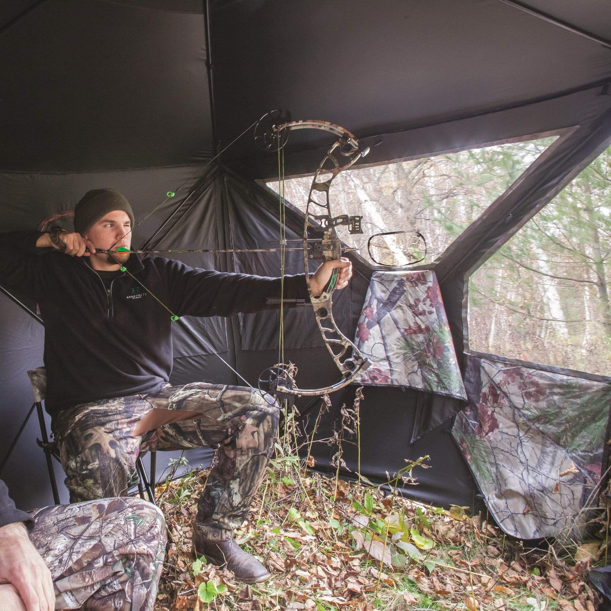 Barronett Blinds Pentagon 4 Person Portable Pop-Up Deer and Turkey Hunting Blind with Low Profile Windows and Gun Ports, Backwoods Camo (2 Pack)
