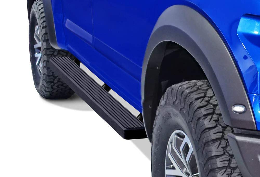 APS 4in Black Running Boards Compatible with Ford F150 SuperCrew Cab & 17-24 F250 15-24