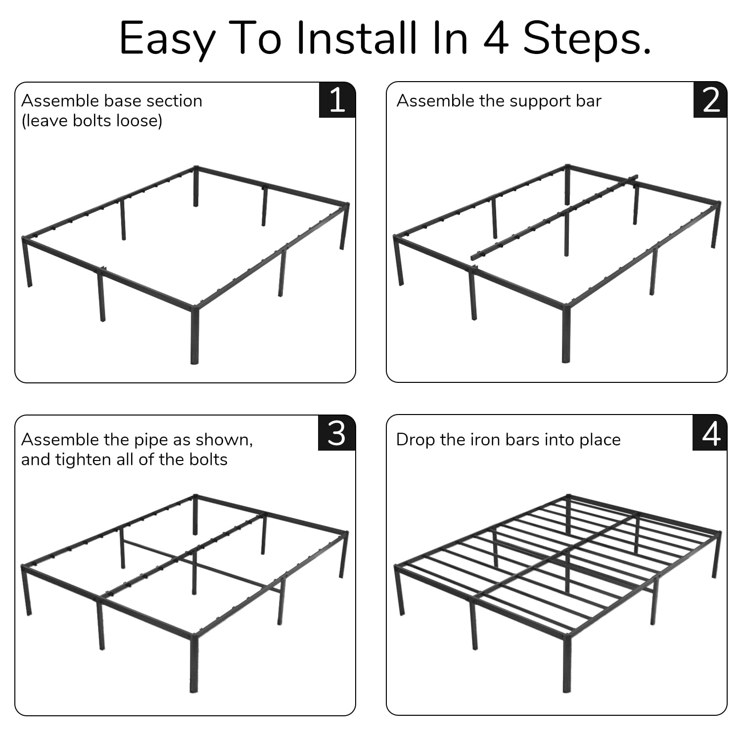 BedStory 16 Inch King Size Bed Frame - Heavy Duty Metal Platform Bed Frame - Easy Assembly, No Box Spring Needed - Curved Bed Legs Design to Avoid Injury - Supports Up to 3000 Lbs
