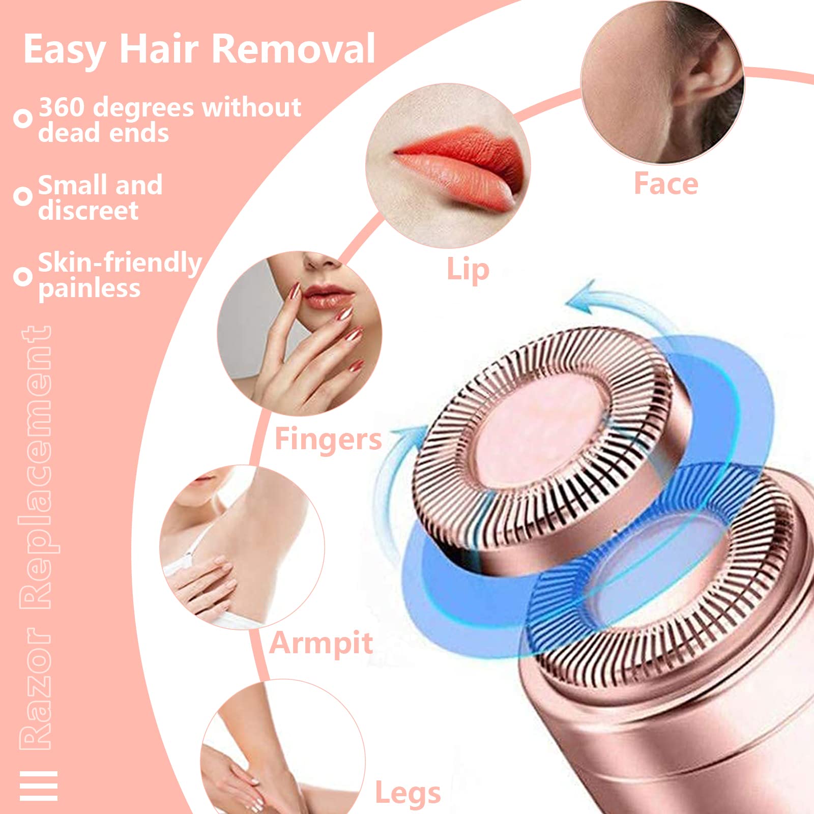 Flawless Replacement Heads Compatible with Finishing Touch Flawless Facial Hair Removal Gen 1 Rose Gold(6PCS)With Cleaning Brush and Storage box