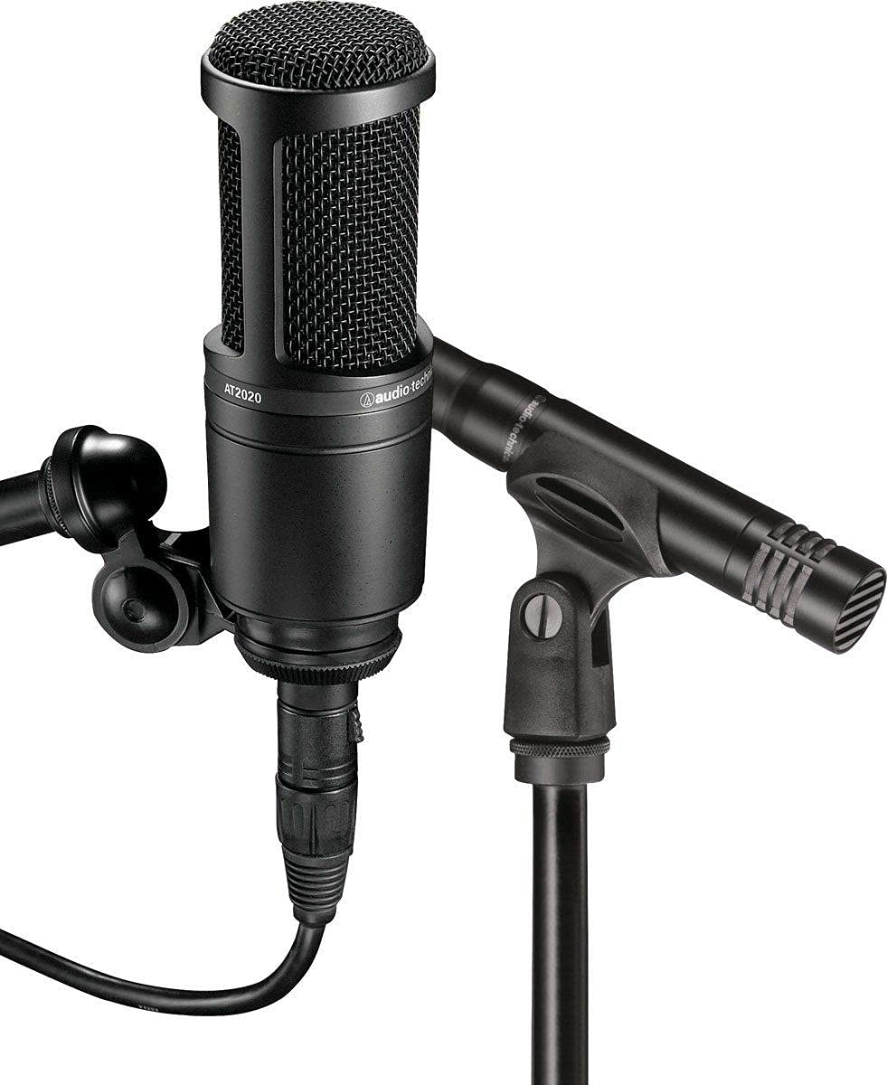 Audio Technica AT2041SP Cardioid Condenser Studio Microphone Pack Bundle with Desk Microphone Stand + Tripod Base Mic Stand with Boom + 2X Mic Cable XLR-M to XLR-F + Cloth- Top Value Bundle
