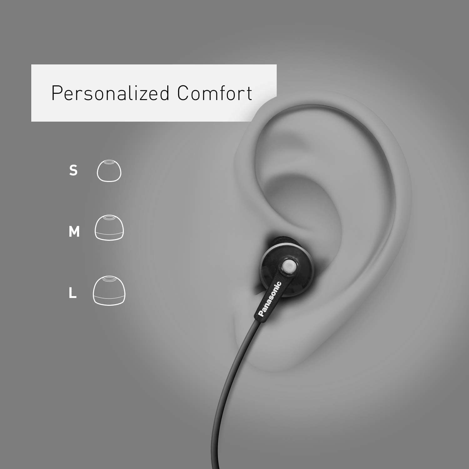 Panasonic ErgoFit Wired Earbuds, In-Ear Headphones with Microphone and Call Controller, Ergonomic Custom-Fit Earpieces (S/M/L), 3.5mm Jack for Phones and Laptops - RP-TCM125-V (Purple)