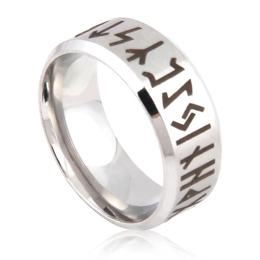 BAVIPOWER Viking Celtic Runic Ring Unique Charming Vintage Stainless Steel Jewelry Protection Amulet For Men Women