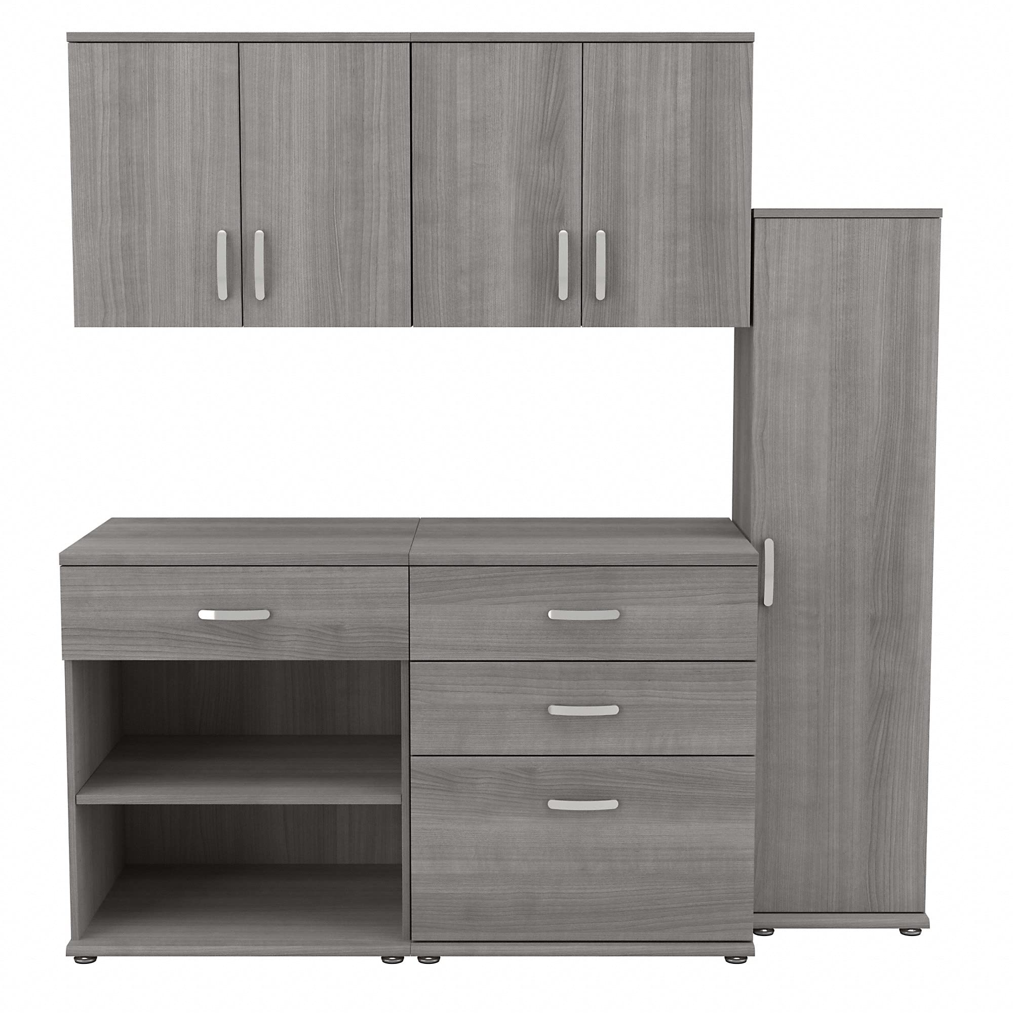 Bush Business Furniture Universal 5 Piece Modular Closet Storage Set with Floor and Wall Cabinets, Platinum Gray