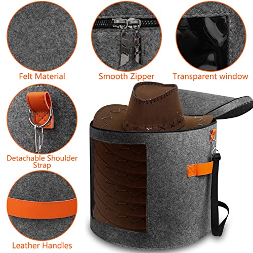 kushon Oversized Hat Storage Box for Women & Men,19" D x 17" H Cowboy Hat Boxes with 1 Wood Hook Felt travel Round Hat Organizer Box with Dustproof Lid