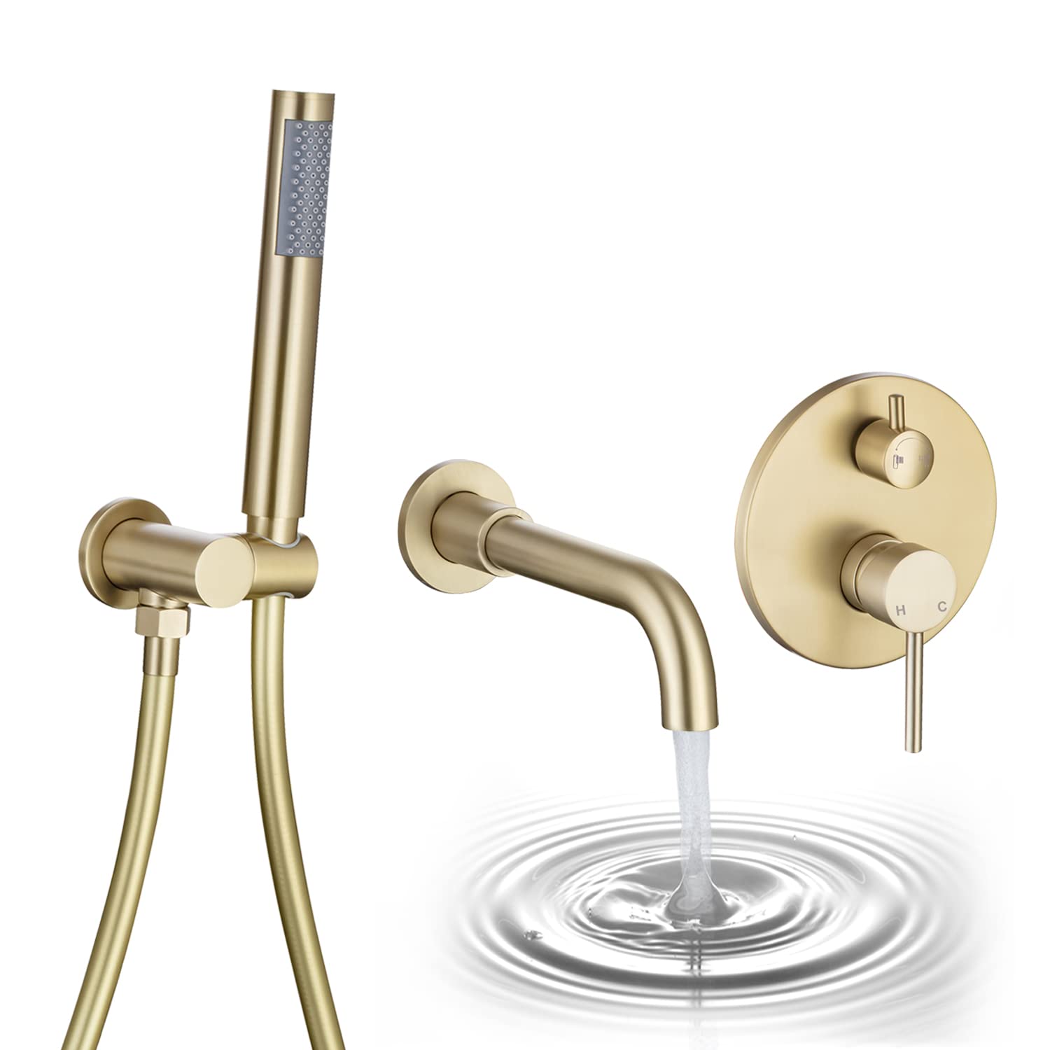 AZOS Waterfall Tub Spout Wall Mount, Bathroom Multiple Uses Waterfall Tub Spout High-Flow Filler Bath Tub Faucet Brushed Nickel