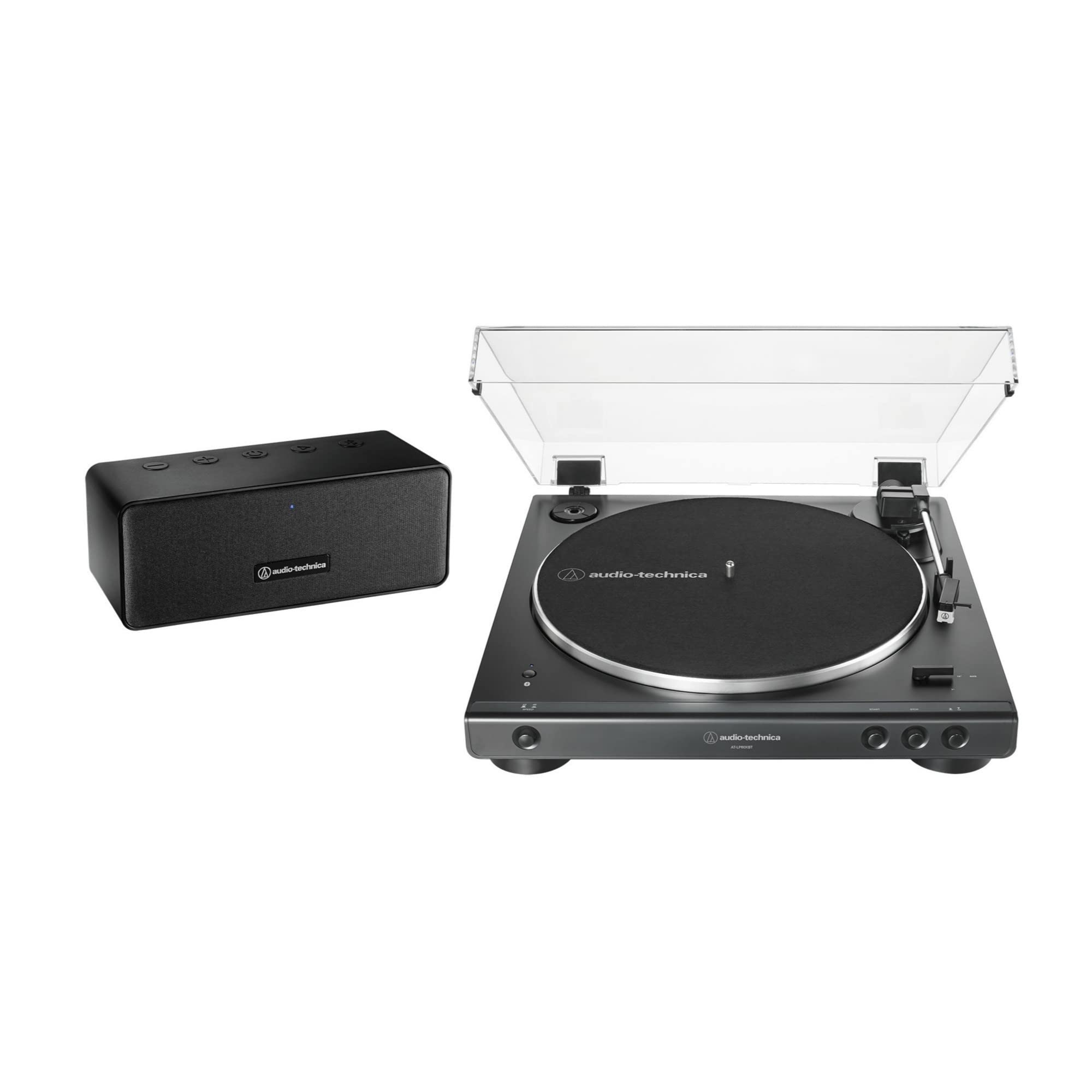 Audio-Technica AT-LP60XSPBT Fully Automatic Two-Speed Turntable and Bluetooth Speaker (Black) Bundle with Vinyl Record Cleaner Kit (2 Items)