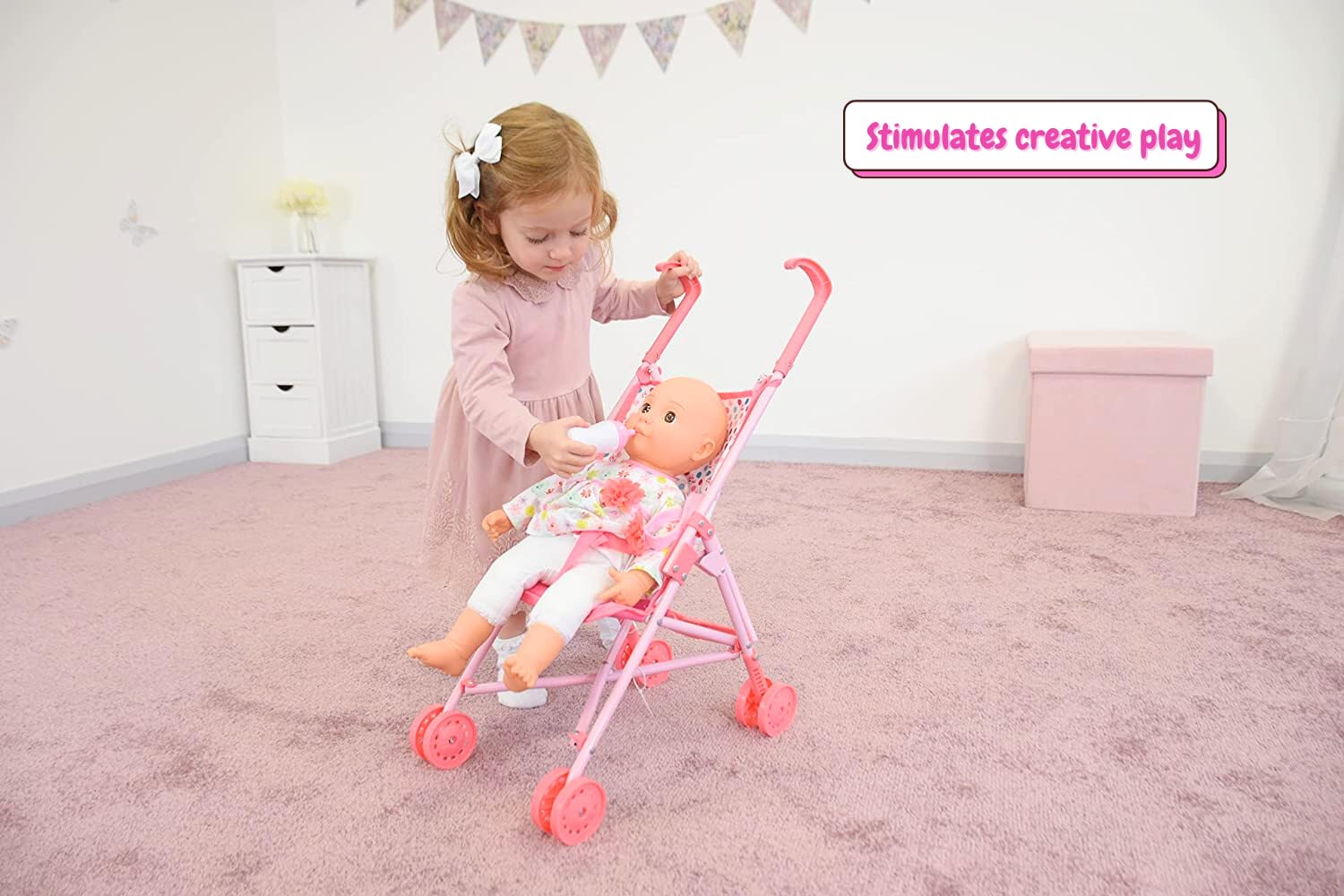 KOOKAMUNGA KIDS Baby Doll Stroller β Umbrella Stroller for Dolls - Foldable & Lightweight Baby Stroller for Dolls - Play Stroller w/ Sturdy Steel Frame - Ideal for Baby Dolls up to 18" - Pink Unicorn