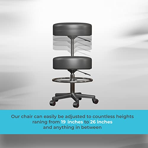 Luxton Ergonomic Rolling Stool -Double Padding and Memory Foam Adjustable Medical Spa Stool, Desk Stool Chair with Swivel Rolling Chair, Black with Wheels, Easy Set up