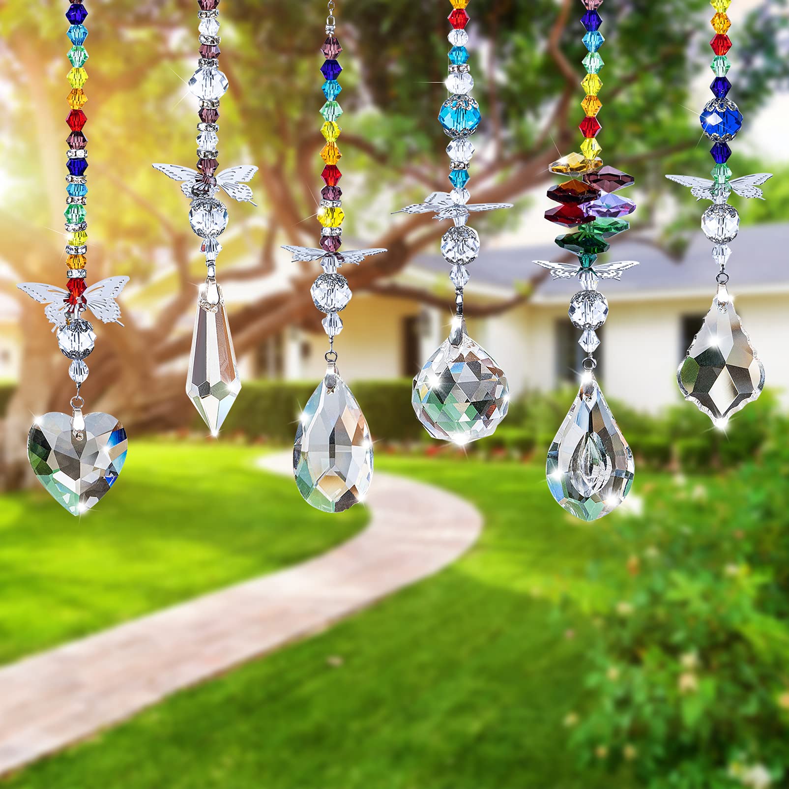 Crystals Ball Prisms Sun Catcher for Window Rainbow Maker with Butterfly Hanging Ornament for Home,Office,Garden Decoration, Pack of 6 Gift for Mother and Friend