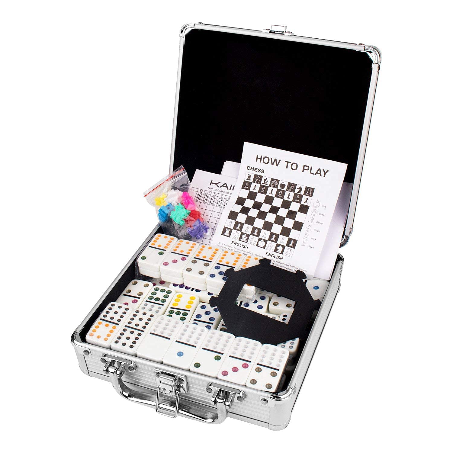 KAILE Mexican Train Dominos Game Set, 91 Tiles Double 12 Color Dots Dominoes Set for Travel Dominoes Game with Aluminum Case