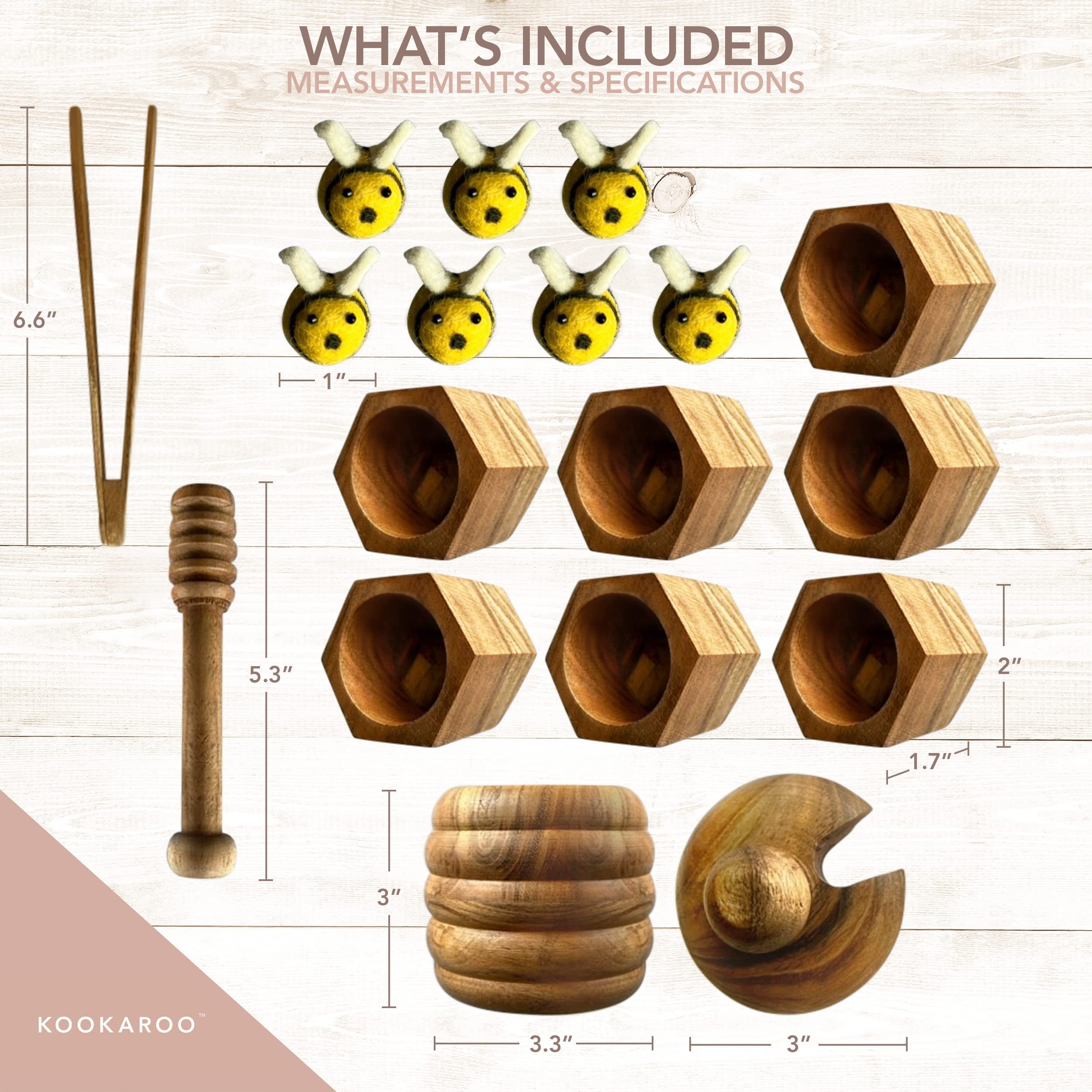 KOOKAROO Wooden Bee Hive Sorting & Stacking Toys for Toddlers -Learning Montessori Toys for 3 Year Old - Fine Motor Skill Tactile Toys - Sensory Bin Toys